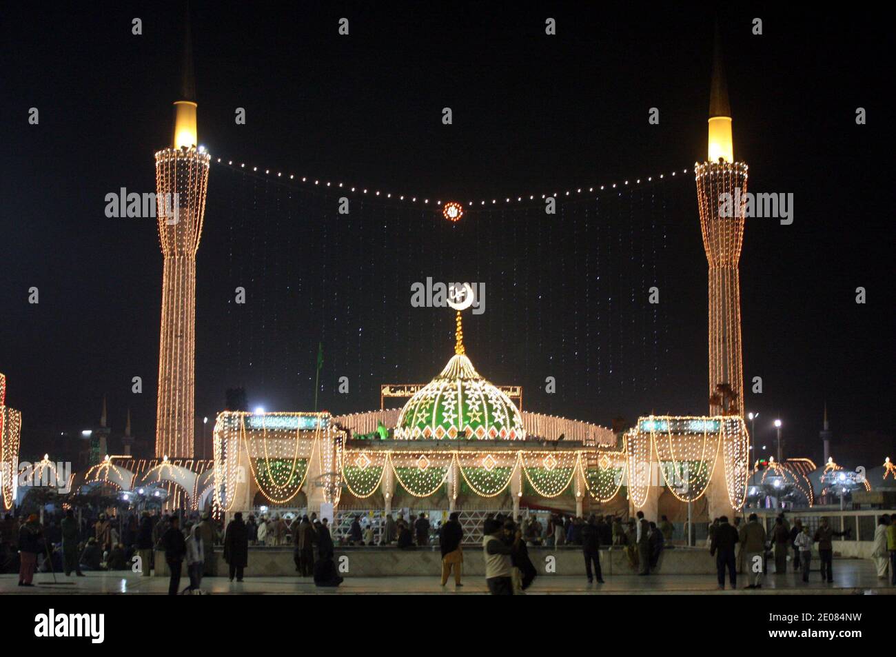 An illuminated view of colourful lights installed over the shrine of ...