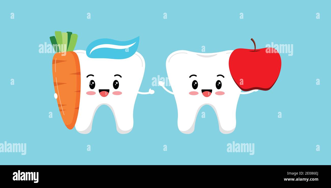 Cute tooth holds food for dental health set Stock Vector Image & Art ...