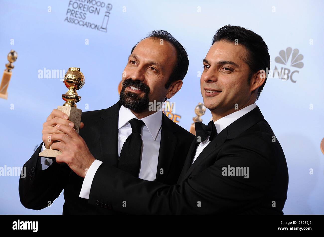 Asghar Farhadi and Peyman Moadi pose in the press room with the Best ...