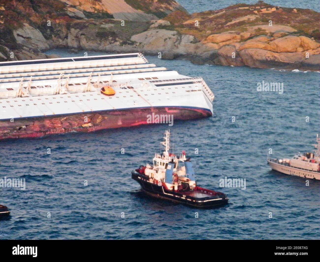 Aerial view shows the Costa Concordia, Isolas del Giglio, Italy on ...