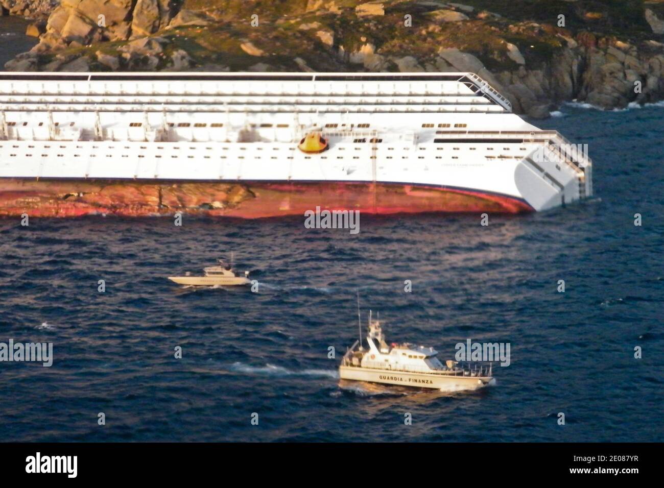 Aerial view shows the Costa Concordia, Isolas del Giglio, Italy on ...