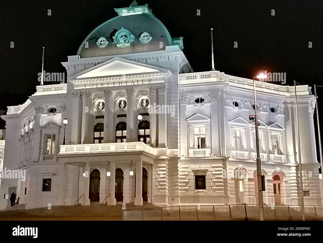 Volkstheater, Vienna, Austria in December 06, 2020. Night view of the ...