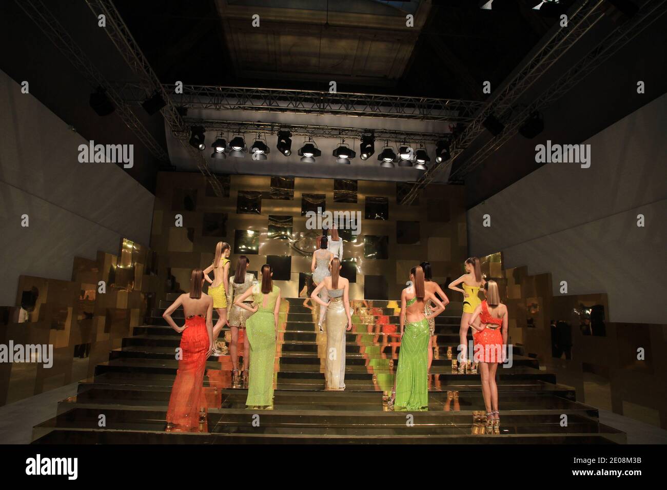 A model displays a creation by Donatella Versace for Versace Atelier ...