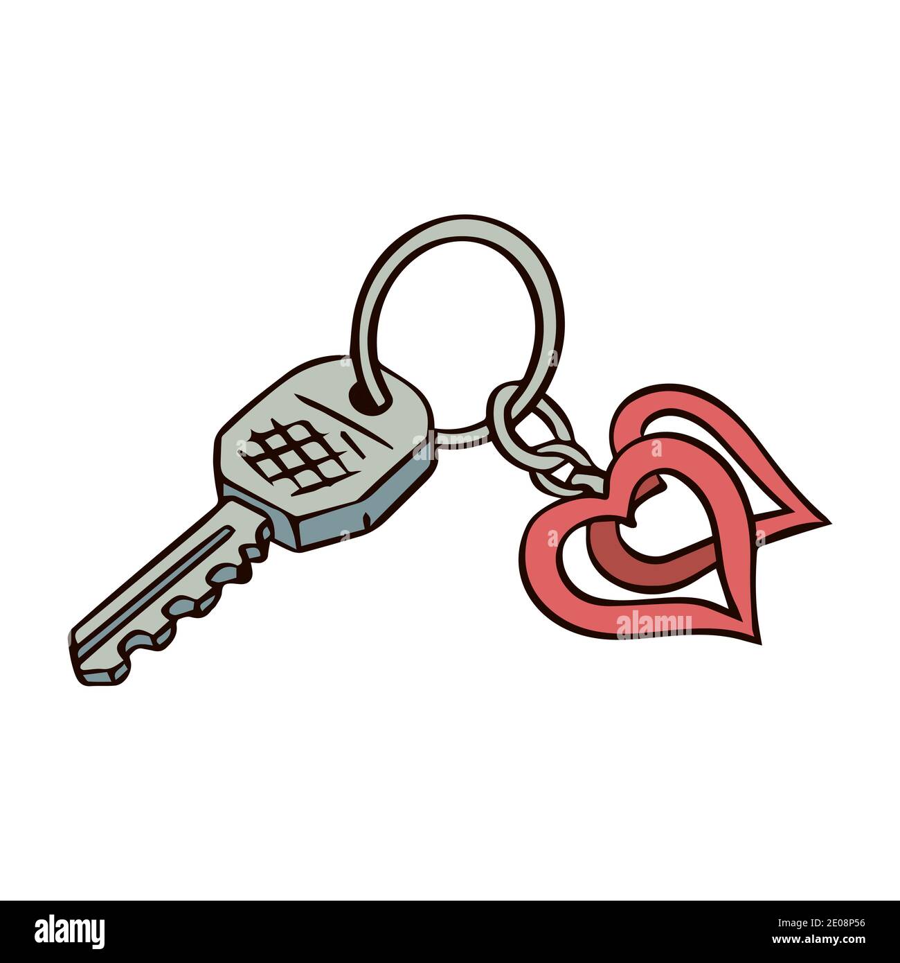 Bunch of keys with a heart shaped keychain. Hand drawn object. Vector ...