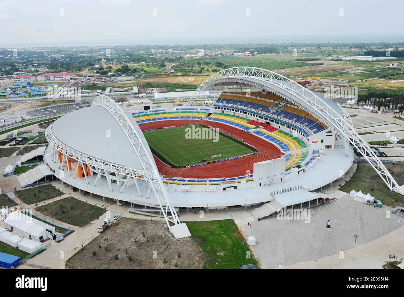 Aerial View of Stade de l'Amitie during the 2012 Africa Cup of Nations ...