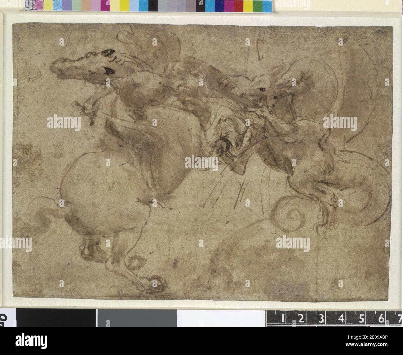 Leonardo da Vinci - 1952,1011.2, A horseman fighting a dragon Stock ...