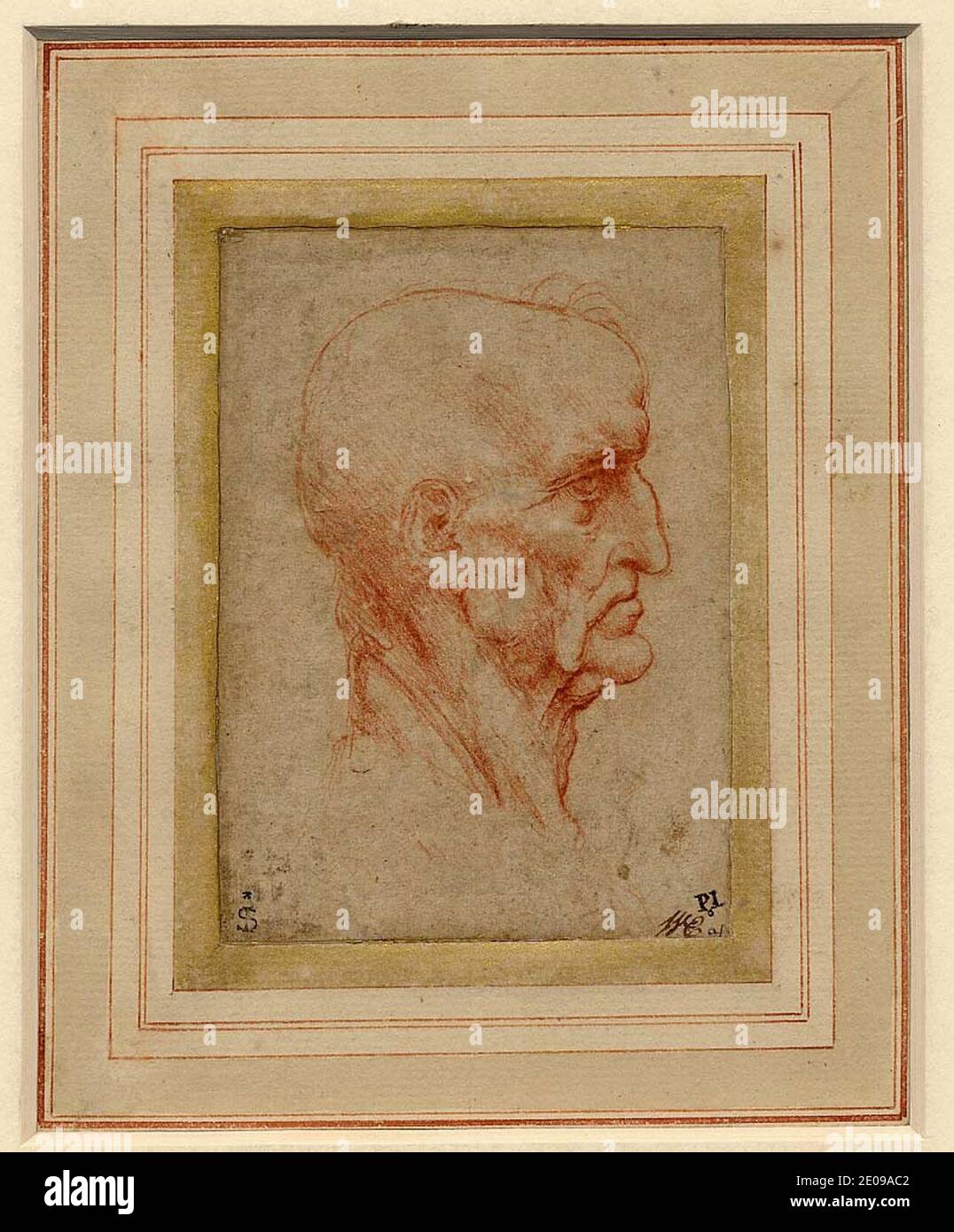Leonardo da Vinci - 1900,0824.106, Head of a balding man in profile to ...