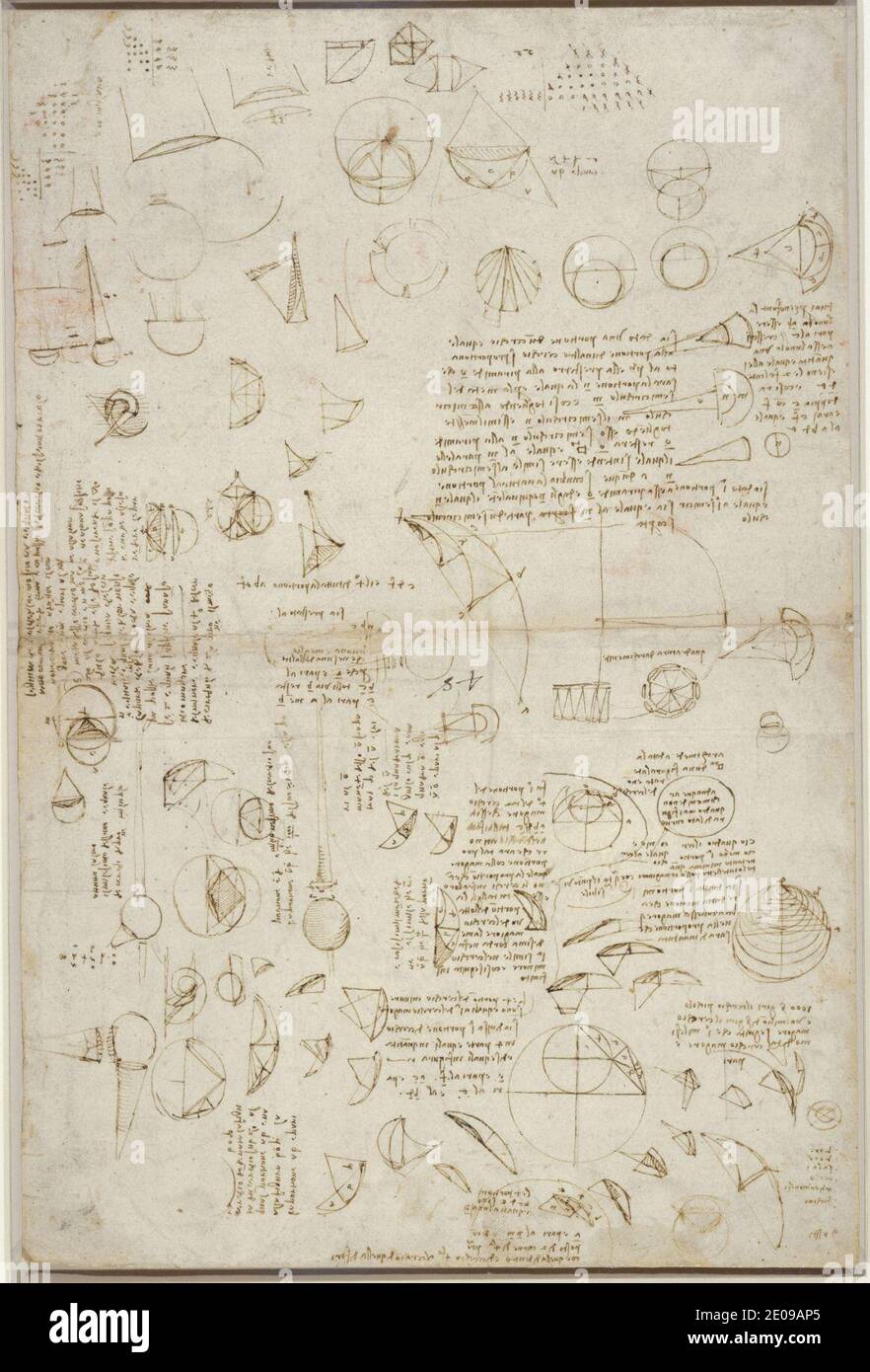 Leonardo da Vinci - Recto Studies of geometry, calculations, and notes ...