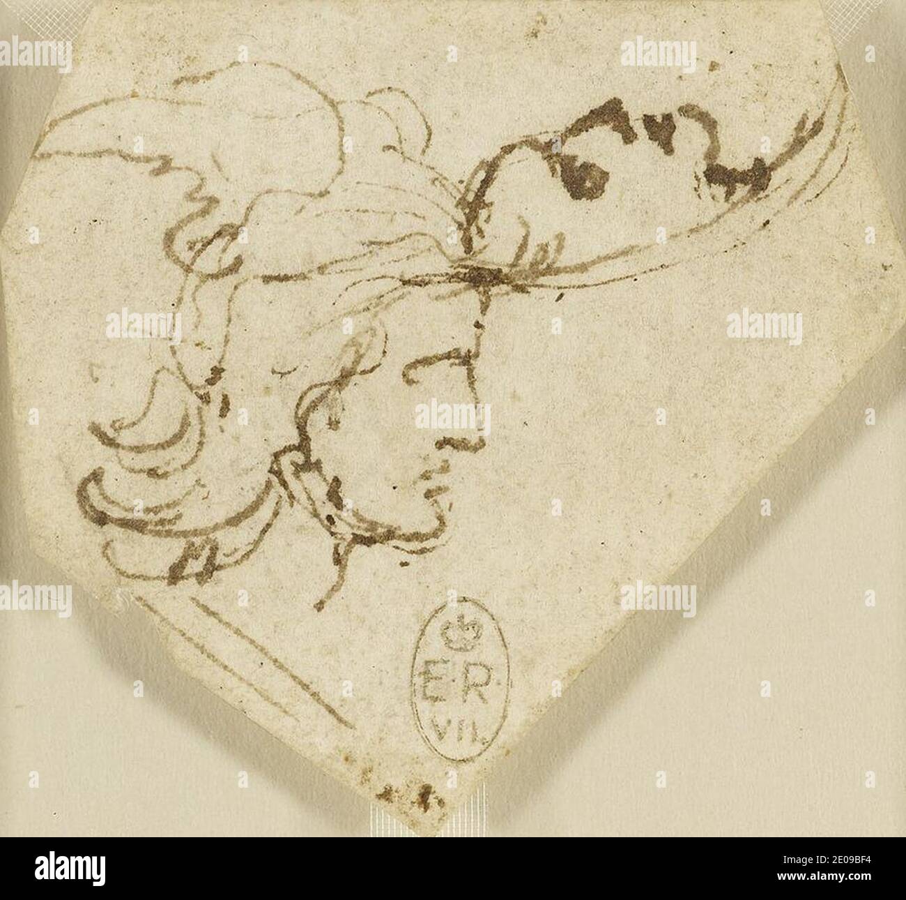 Leonardo da Vinci - A study of a winged helmet with a face-shaped visor ...