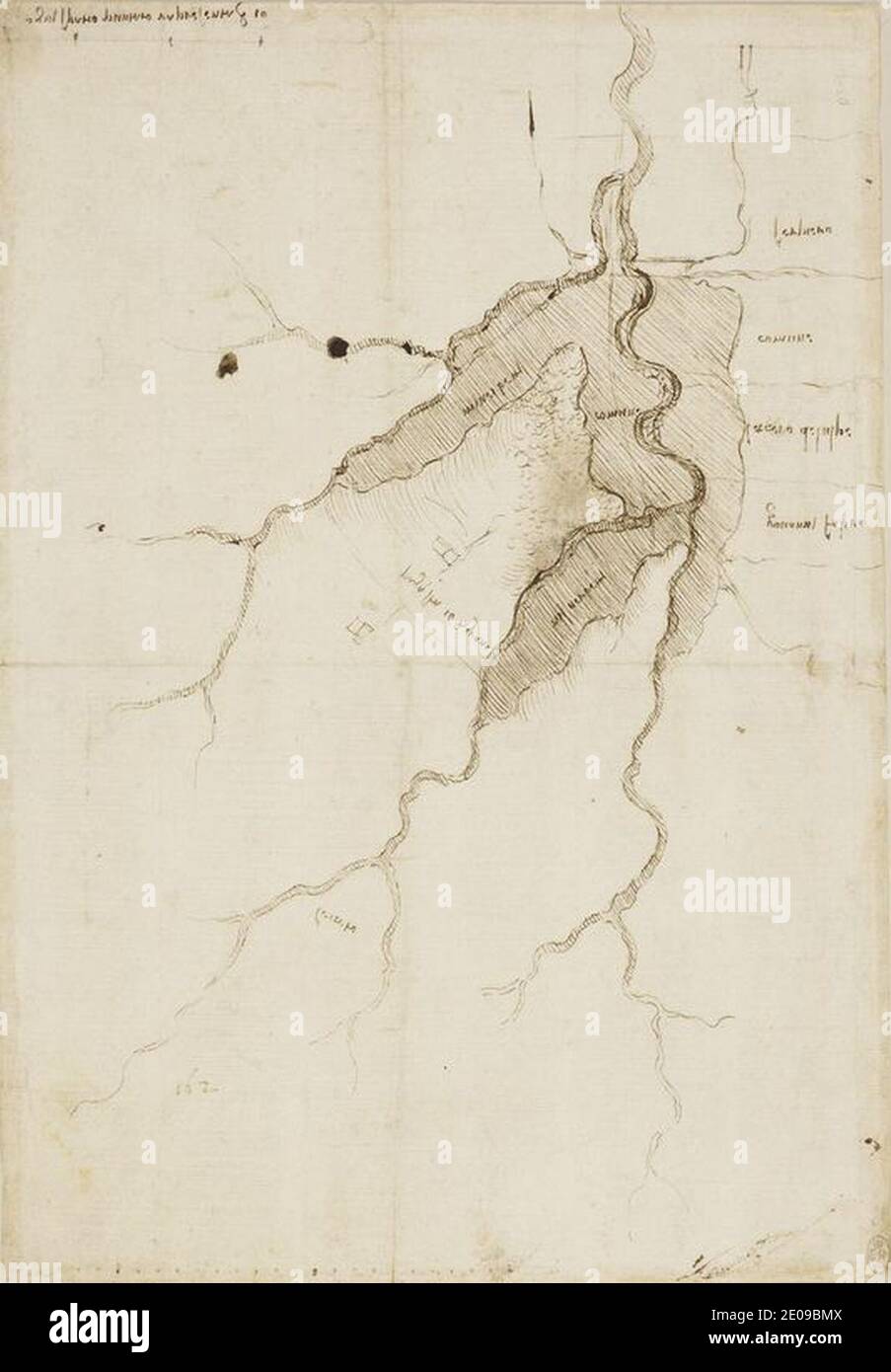 Leonardo da Vinci - A map of a river and a valley c.1506-7 Stock Photo ...