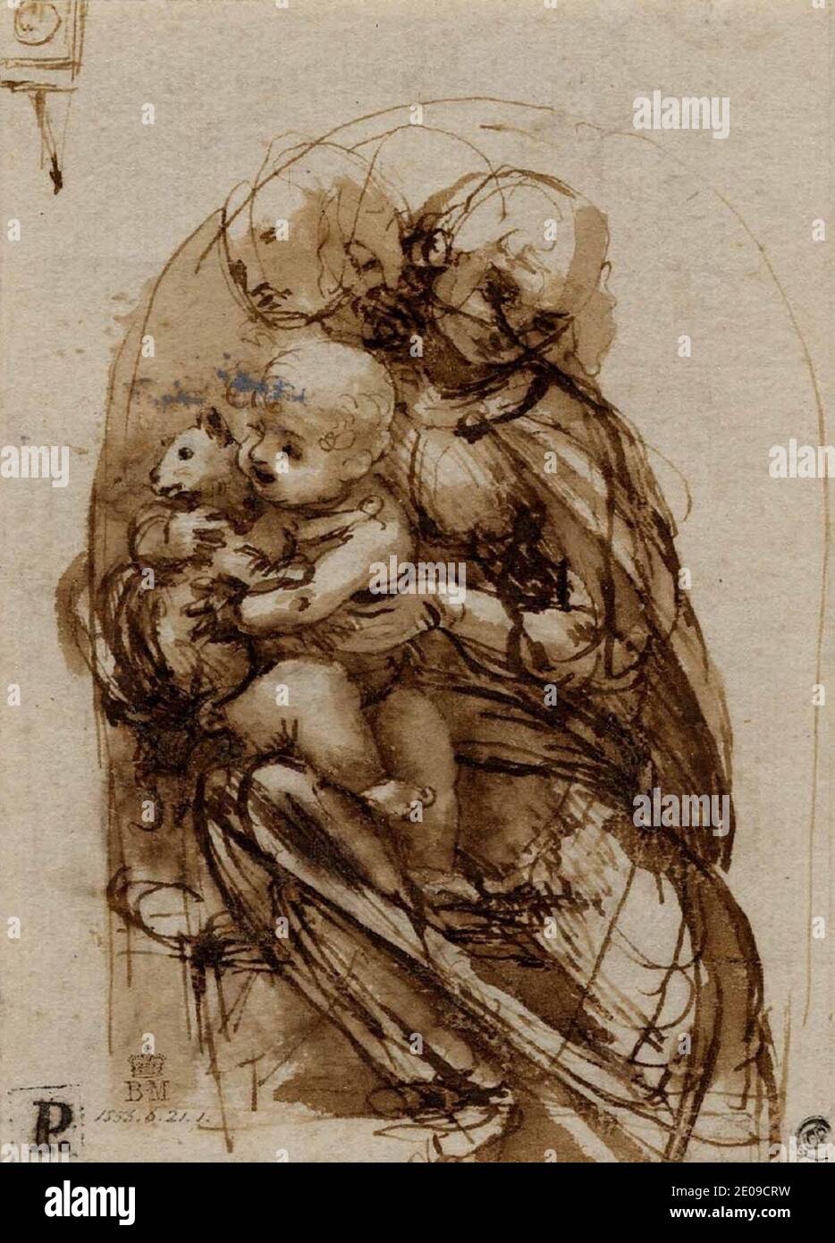 Leonardo da Vinci, Study for the Madonna of the Cat (verso) (cropped ...
