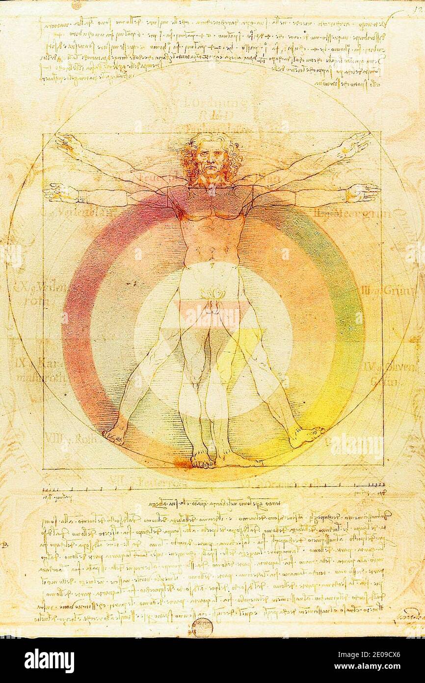 Leonardo da Vinci's Vitruvian Man overlaid with Moses Harris Stock ...