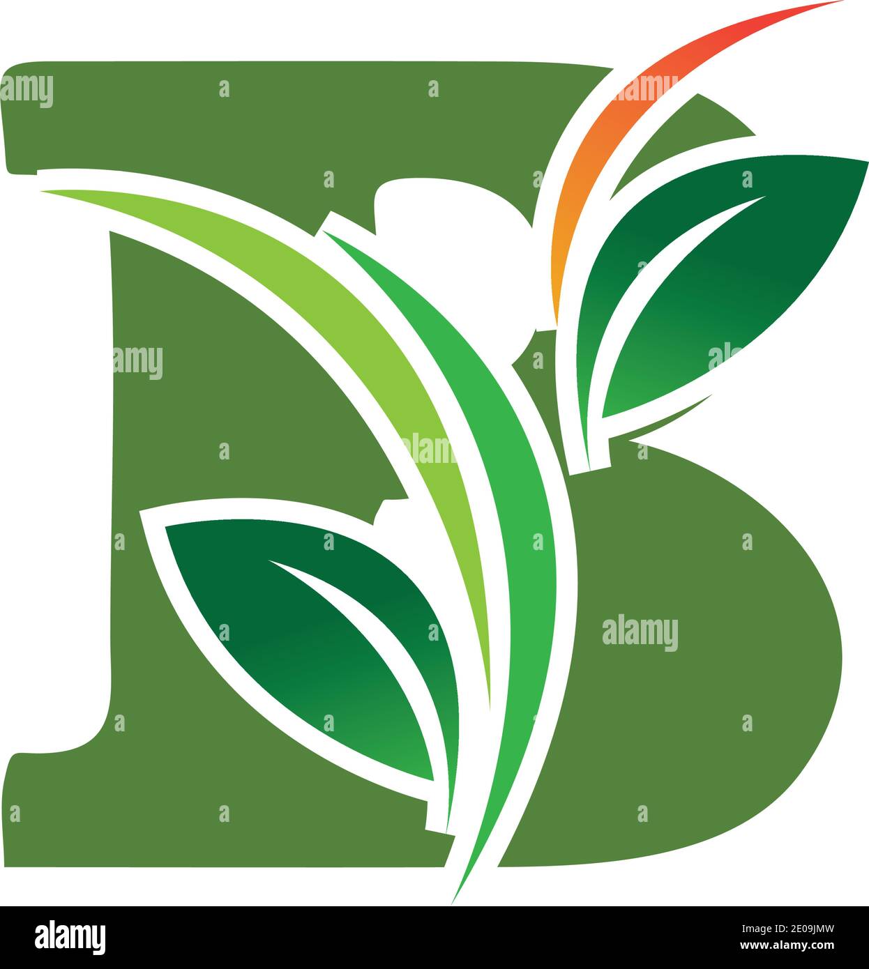 Green leaf and letter B monogram logo design vector Stock Vector Image ...