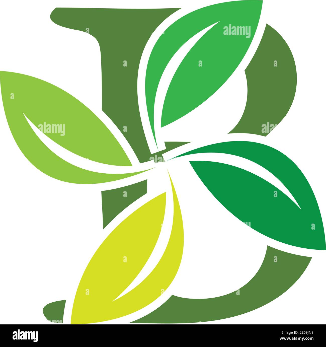 Green leaf and letter B monogram logo design vector Stock Vector Image ...