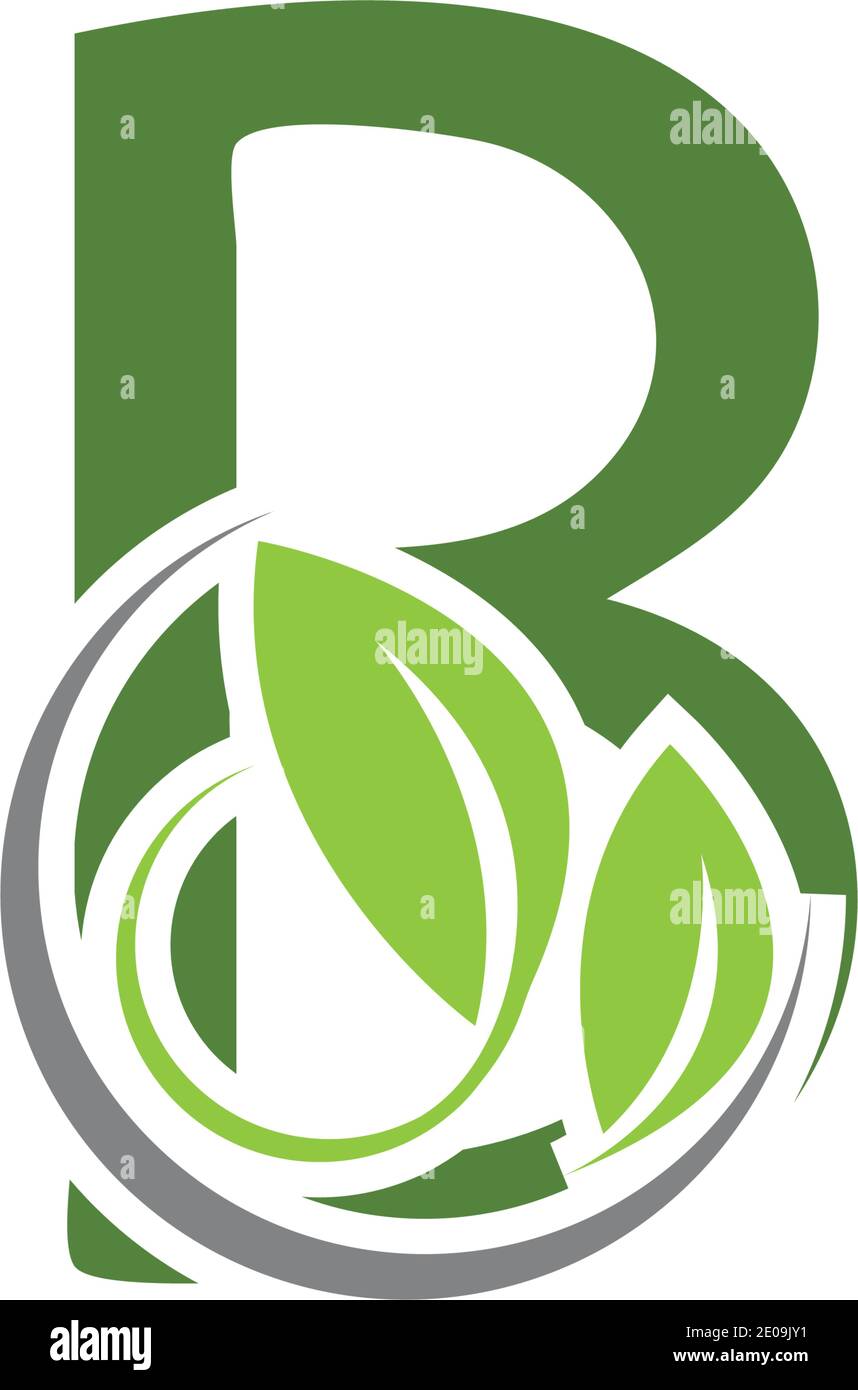 Green leaf and letter B monogram logo design vector Stock Vector Image ...