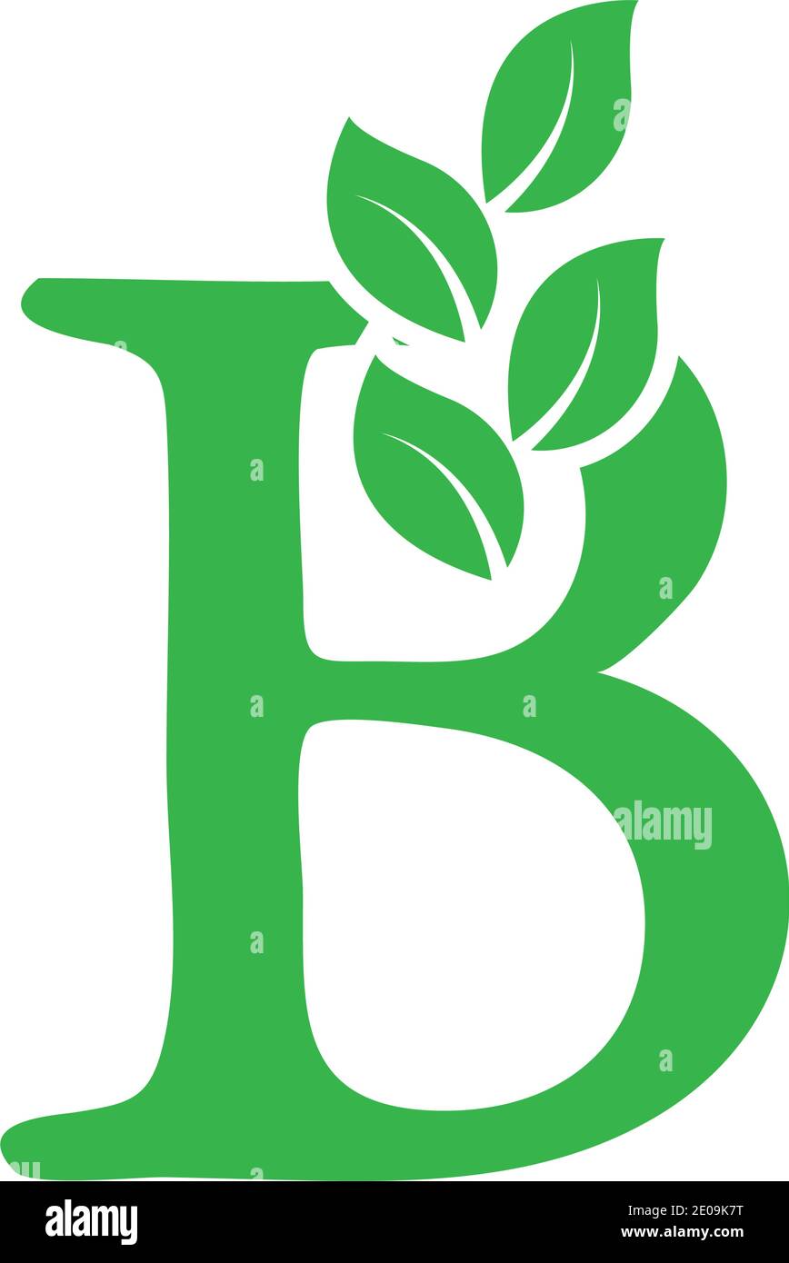 Green leaf and letter B monogram logo design vector Stock Vector Image ...