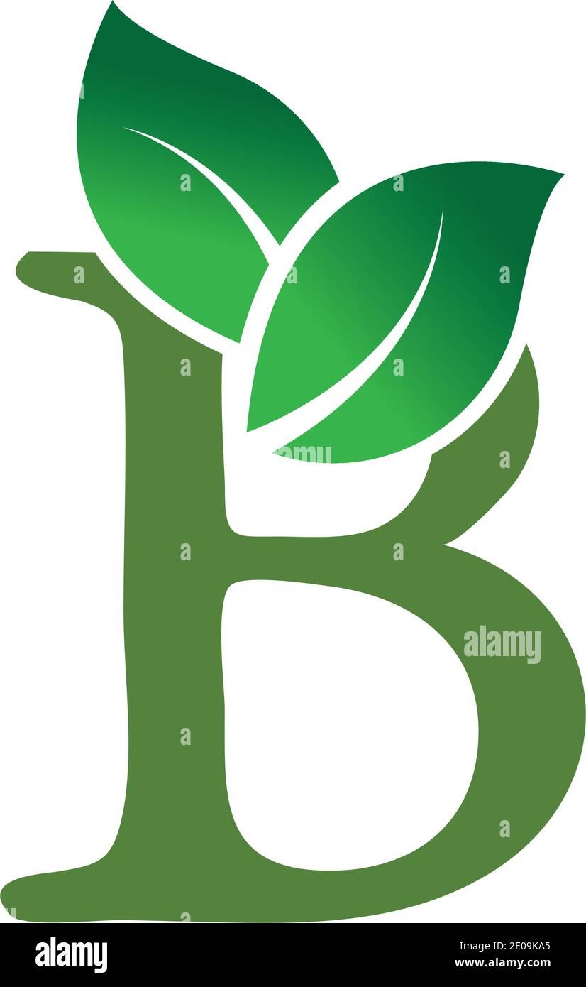 Green leaf and letter B monogram logo design vector Stock Vector Image ...