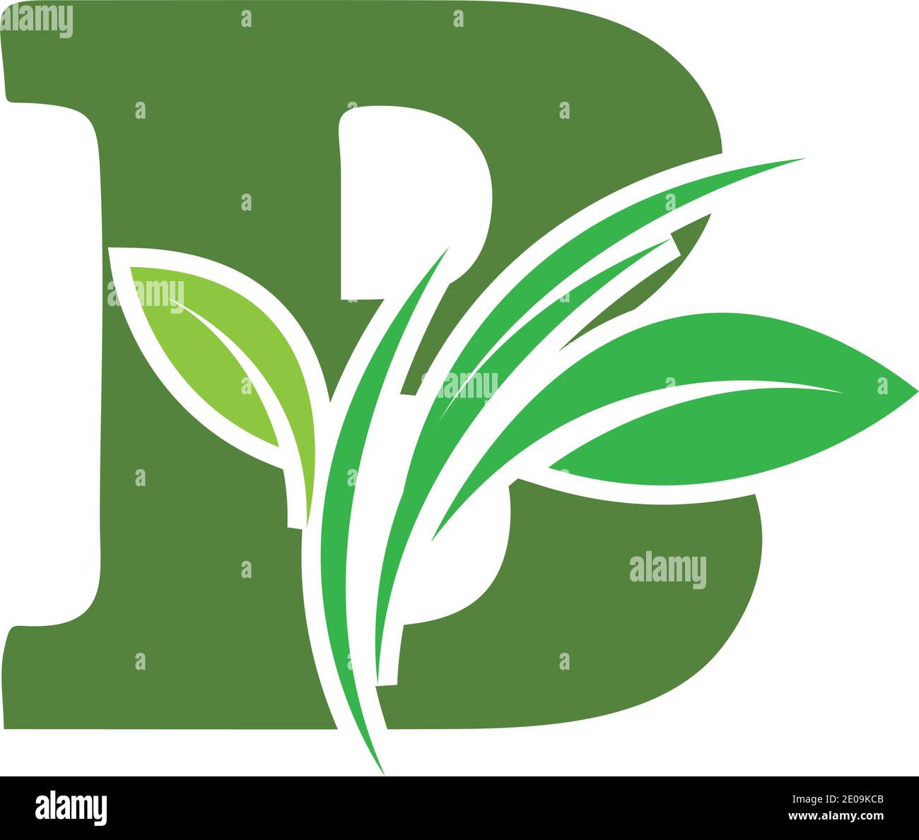 Green leaf and letter B monogram logo design vector Stock Vector Image ...