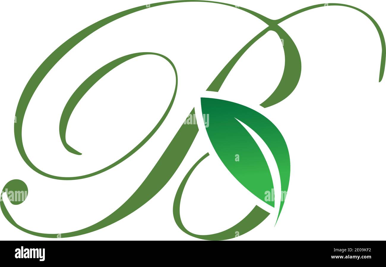 Green leaf and letter B monogram logo design vector Stock Vector Image ...