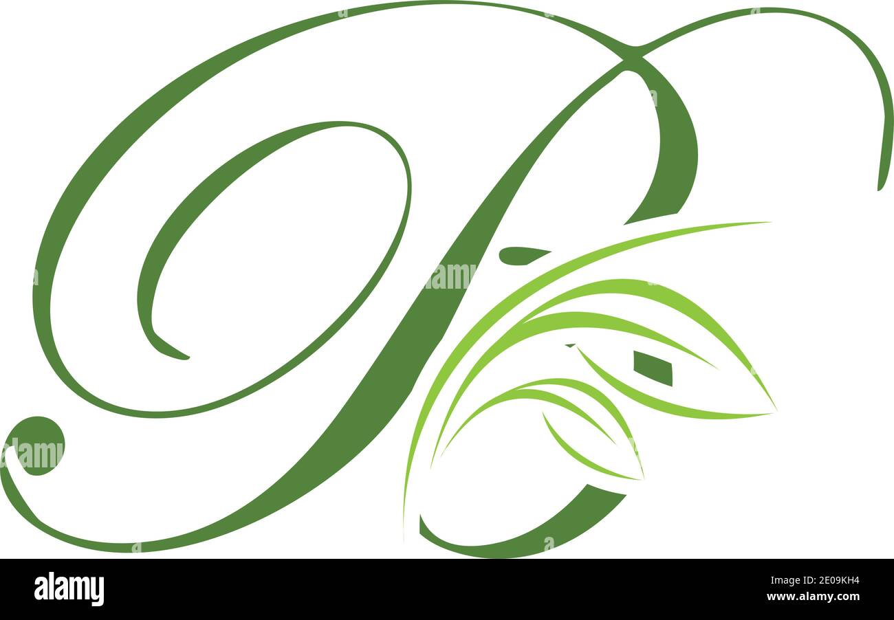 Green leaf and letter B monogram logo design vector Stock Vector Image ...