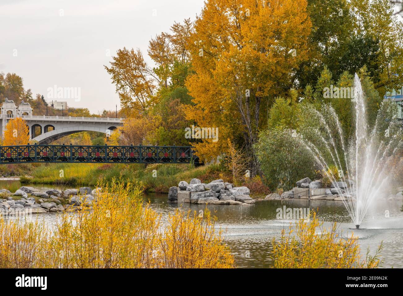 Prince's Island Park autumn foliage scenery in downtown Calgary ...