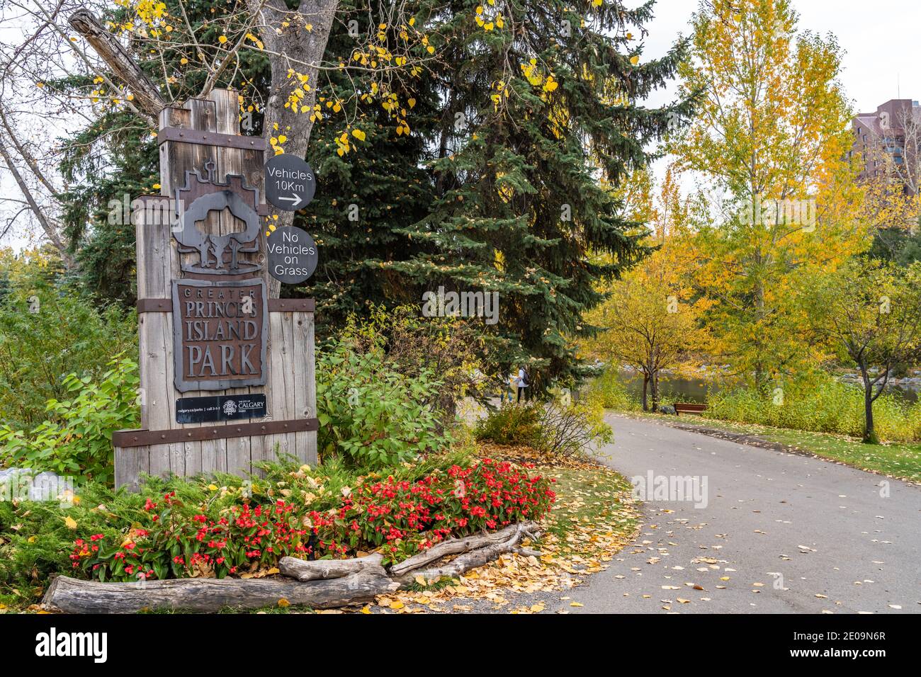 Prince's Island Park autumn foliage scenery in downtown Calgary ...