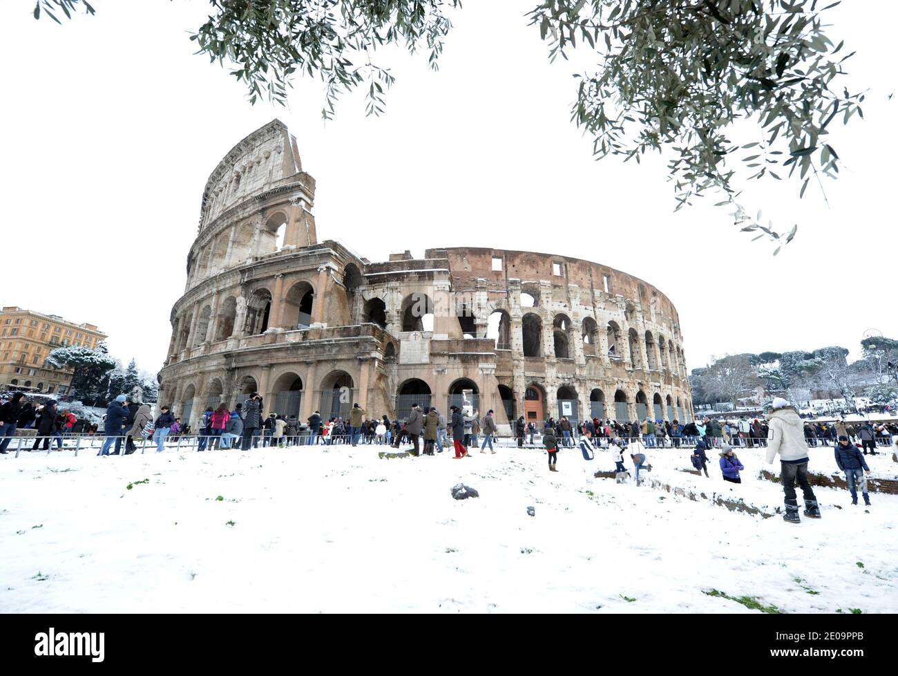 A rare mantle of snow blanketed the ancient Colosseum in Roma, Italy on ...