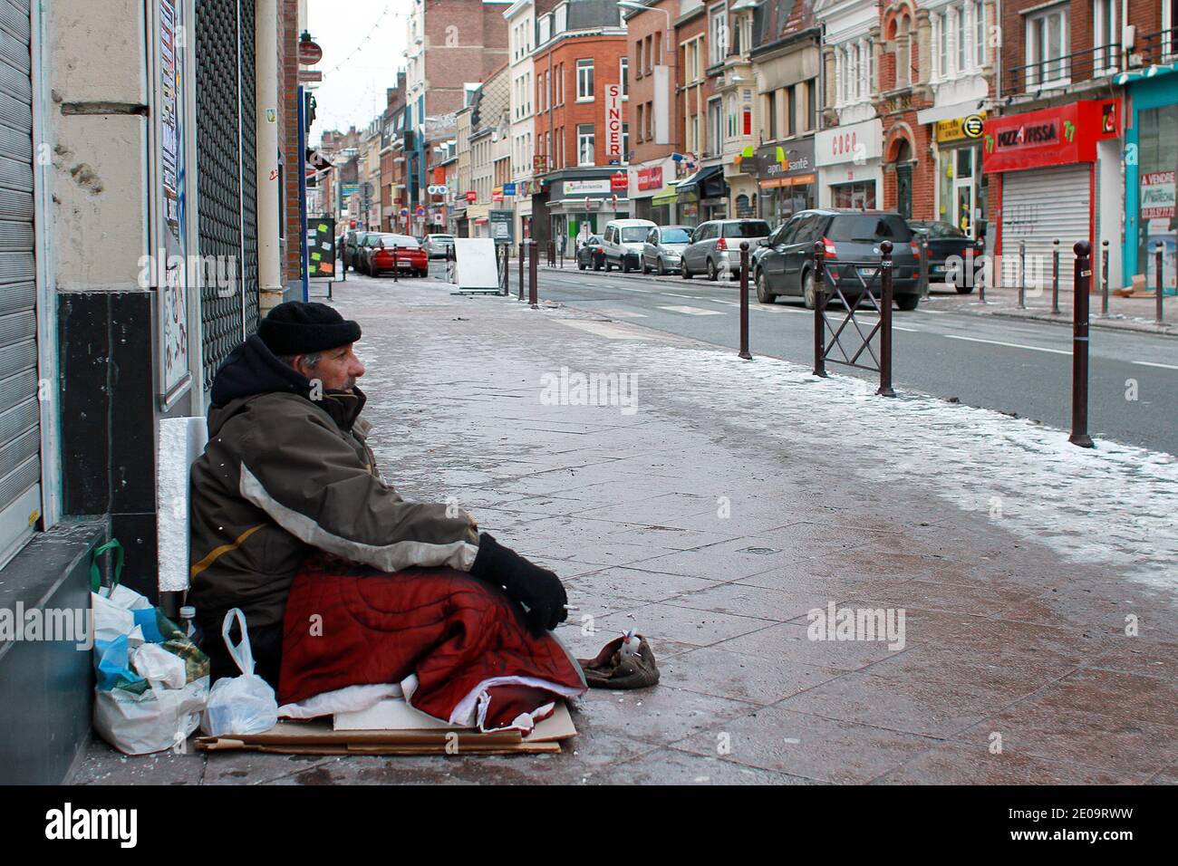 Homeless man pictured in the street of Lille, northern France on ...