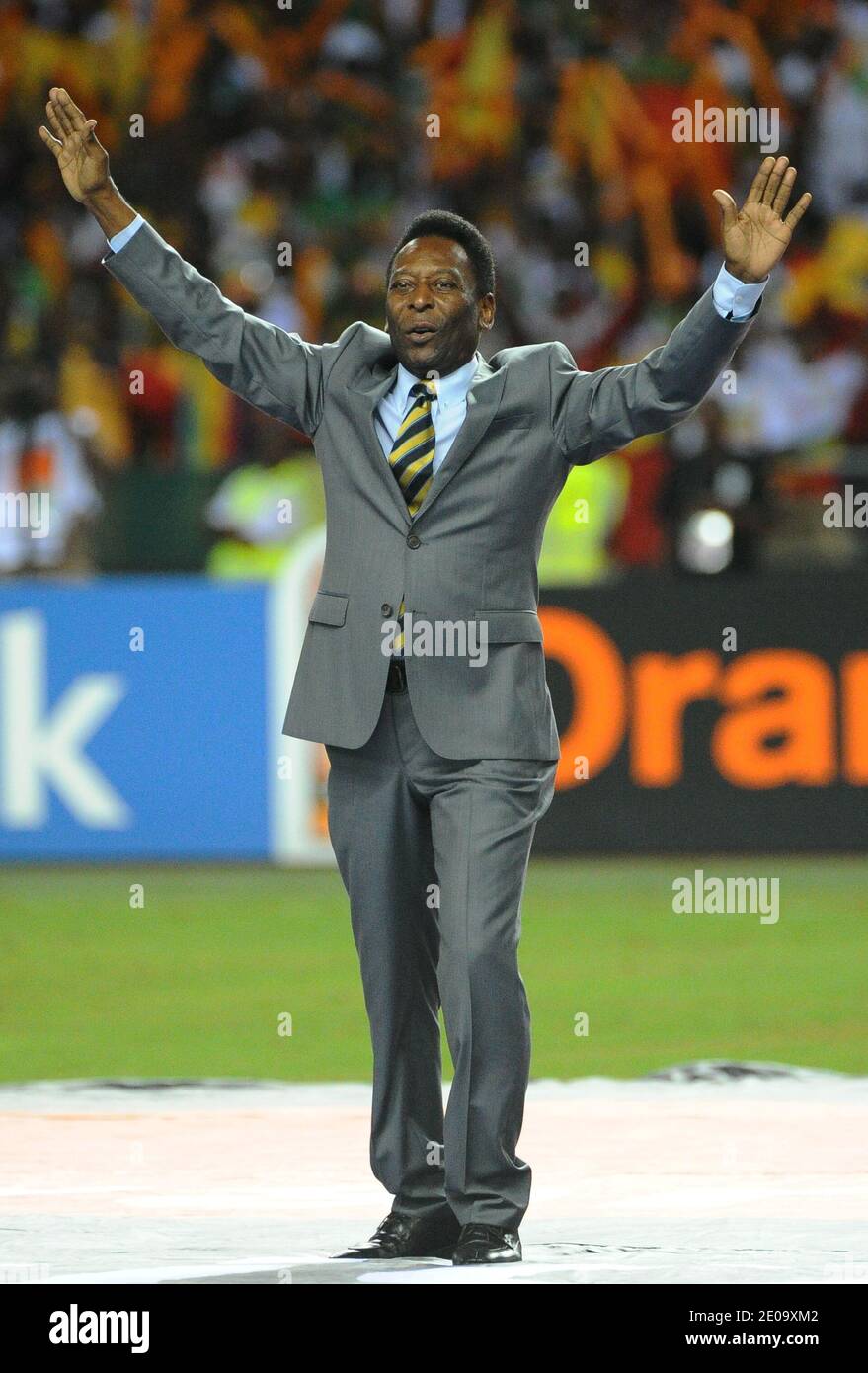 Former Brazilian football player Pele acknowledges the crowd before the ...