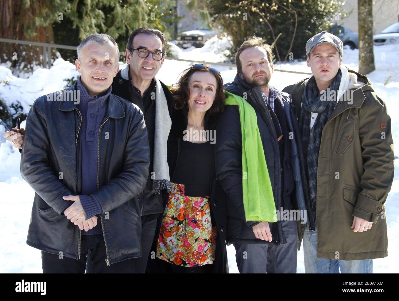 Robin Renucci and the team of "Un village Francais" posing during the ...
