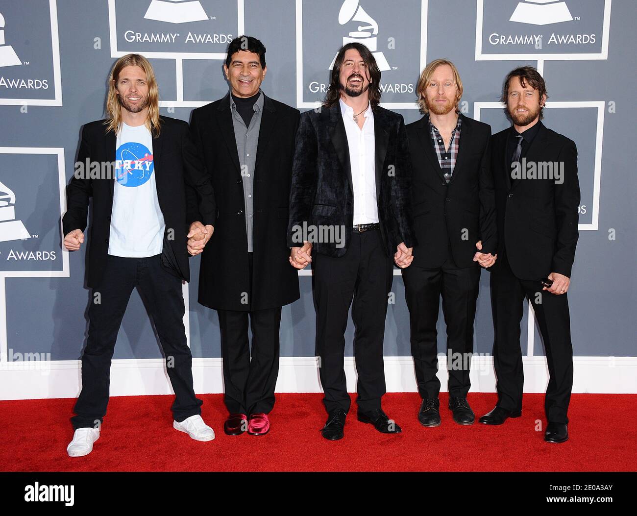 (left to right) Taylor Hawkins, Pat Smear, Dave Grohl, Nate Mendel, and ...