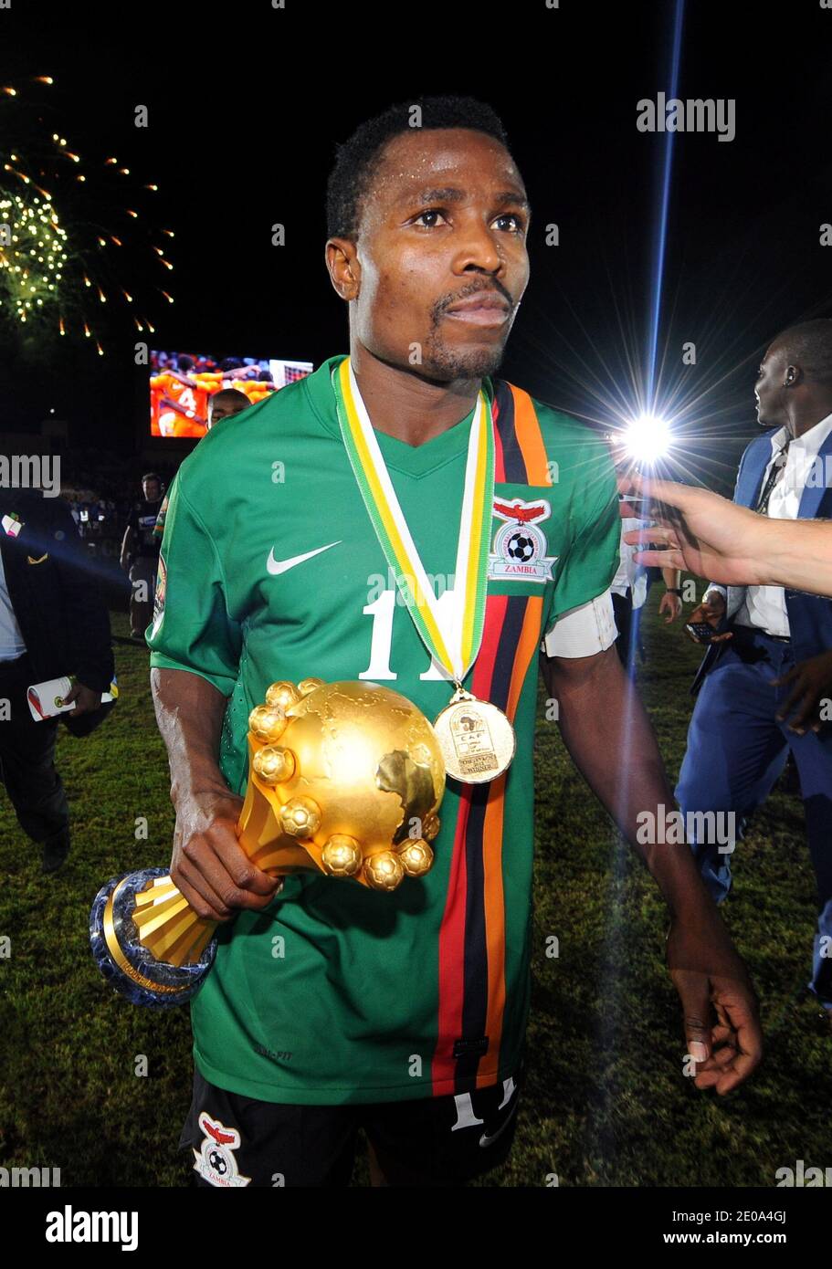 Zambia's national football team captain Christopher Katonga celebrates ...