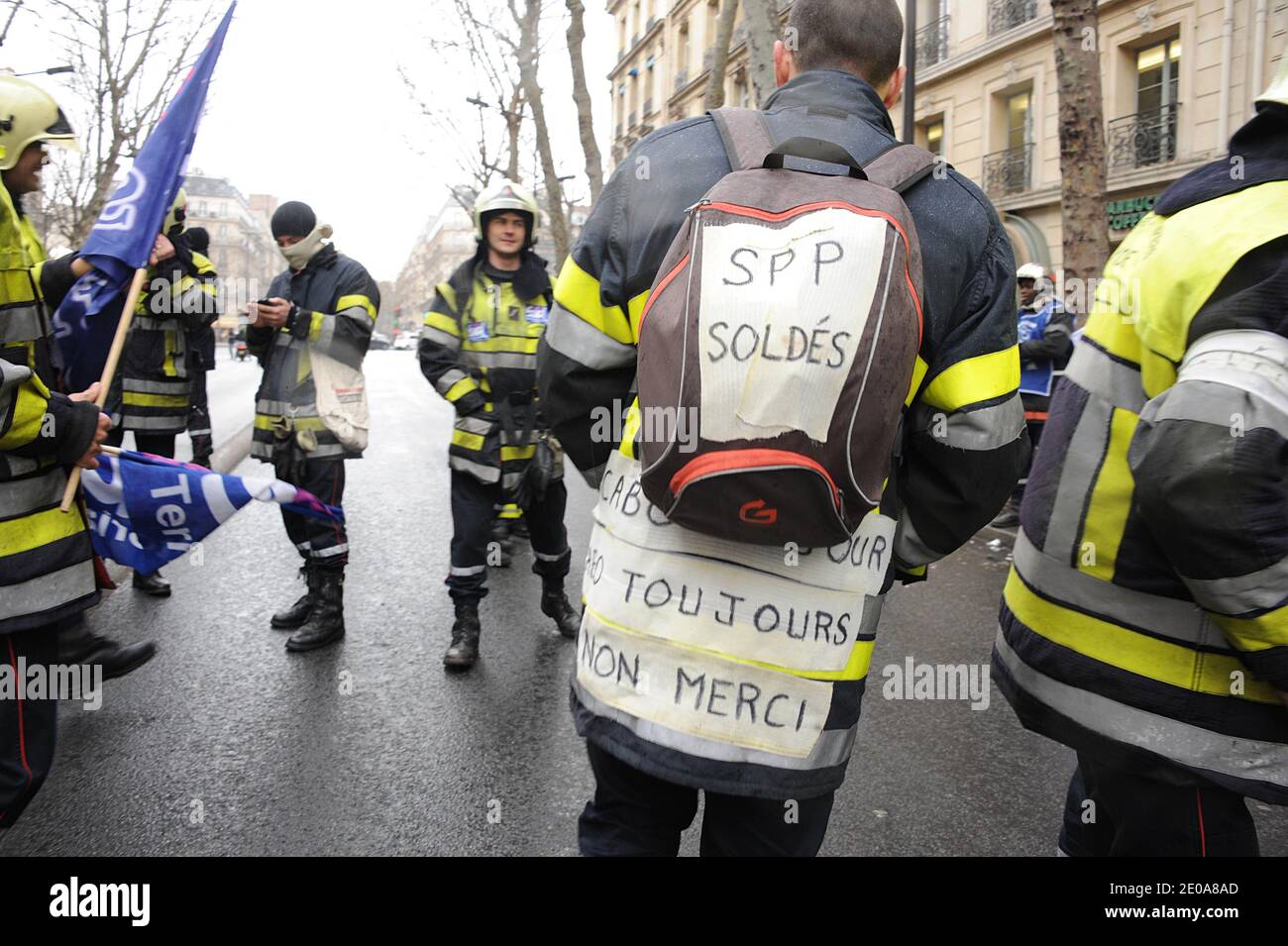 Professional firemen protest in Paris, France on February 15, 2012 ...