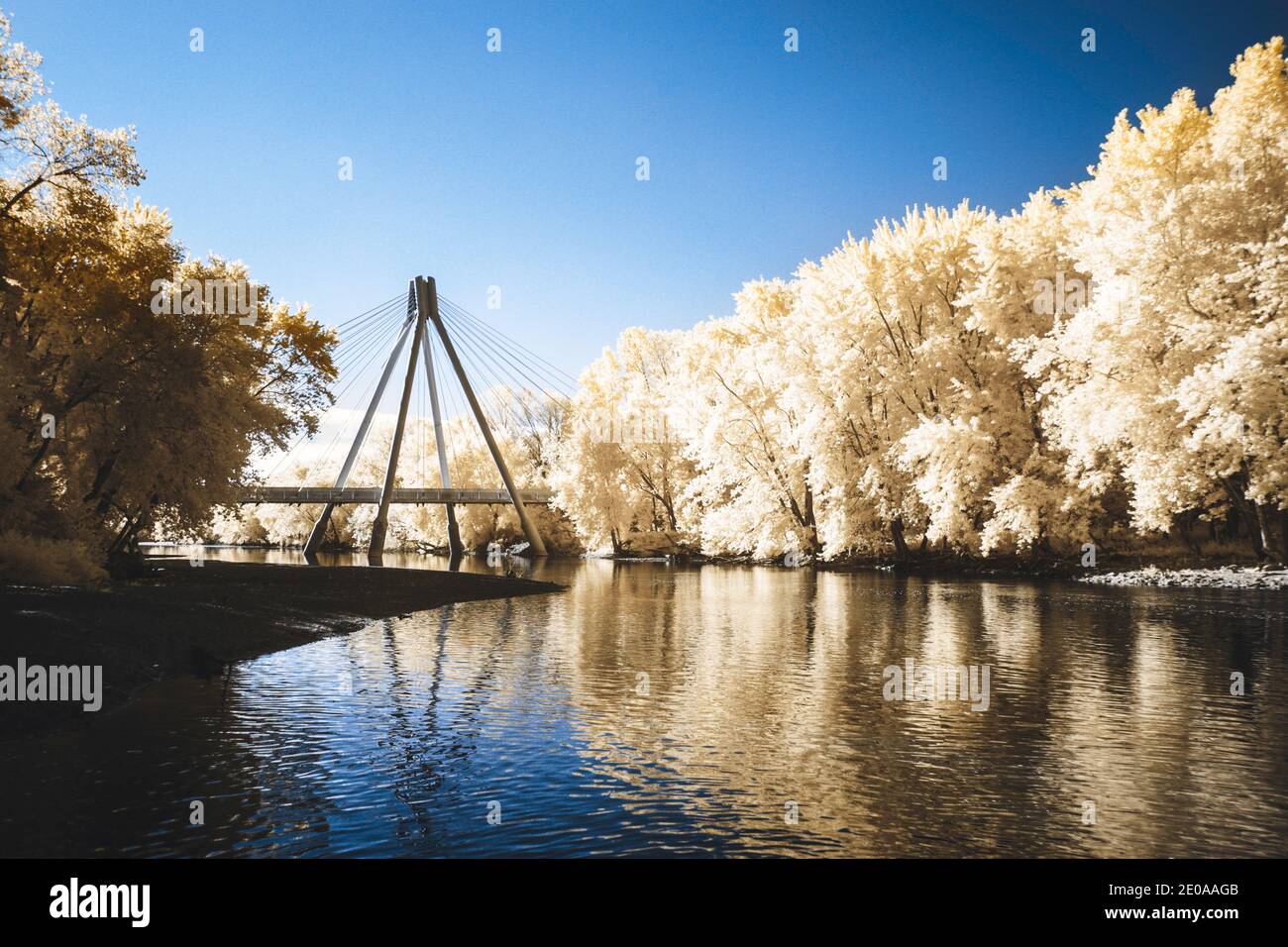 The third street bridge in Columbus, IN shot in false color infrared ...