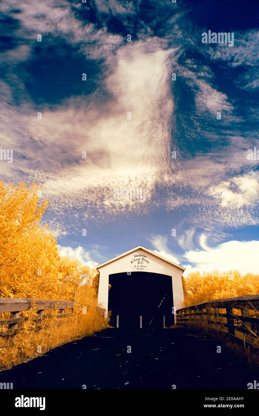 The covered bridge in Shieldstown, IN shot in 590nm infrared light ...