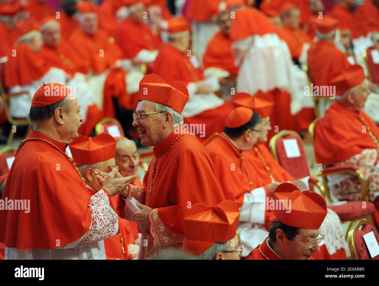 Cardinals Gianfranco Ravasi and Giovanni Batista Re attend a consistory ...