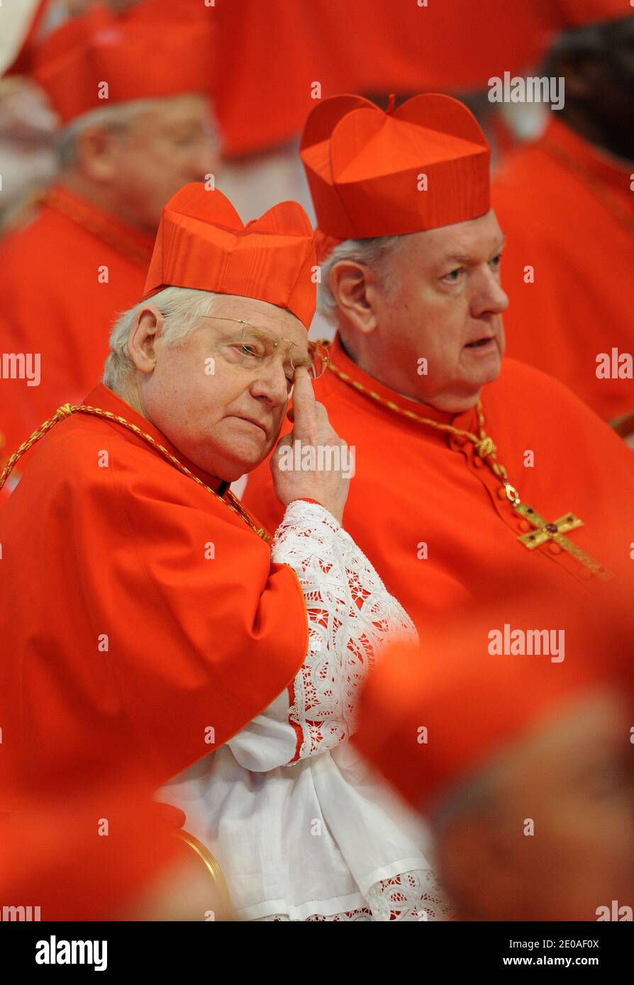Cardinal Angelo Scola and U.S Cardinal Edward Michael Egan attend a ...