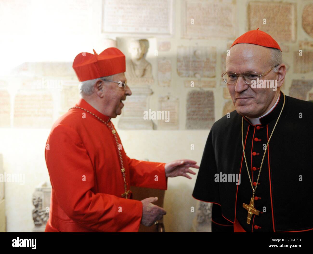 New italian cardinal Antonio Maria Veglio (L) and cardinal Peter Erdo ...