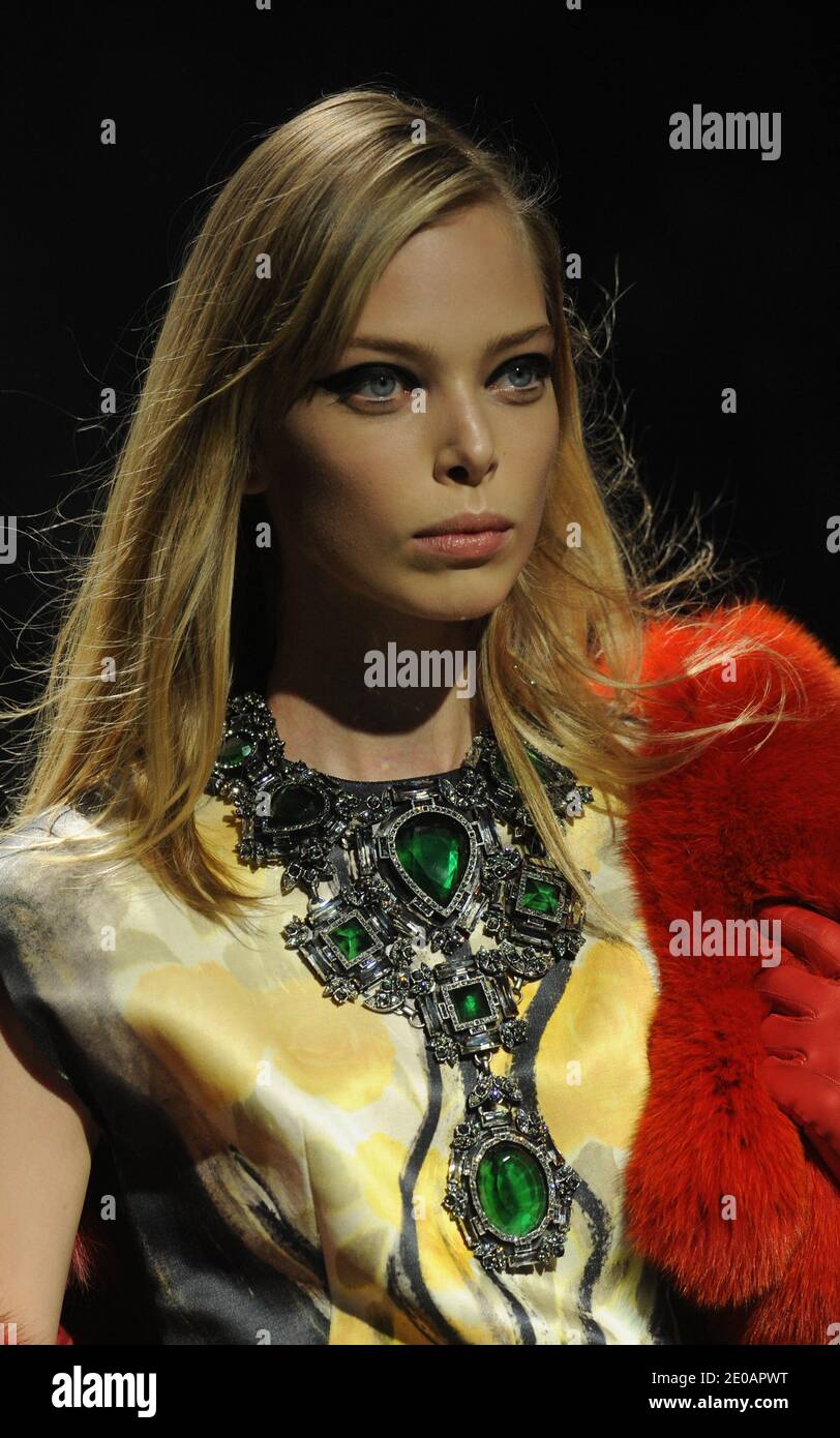 A model displays a creation by Moroccan-born Israeli designer Alber ...