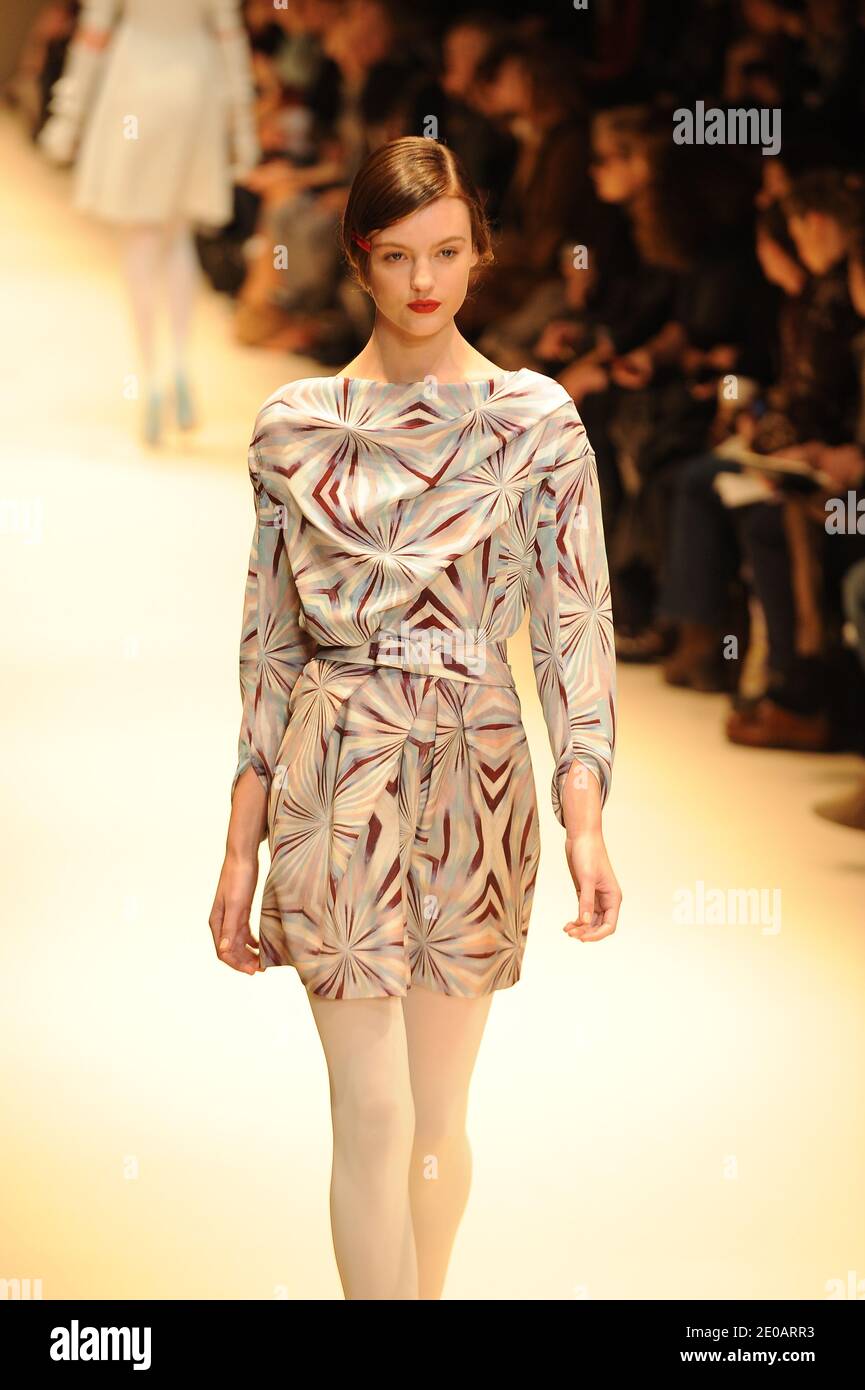 A model displays a creation by designers Mark Eley and Wakako Kishimoto ...