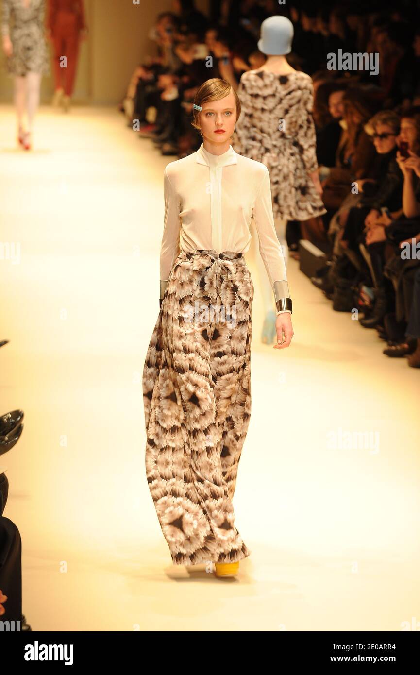 A model displays a creation by designers Mark Eley and Wakako Kishimoto ...