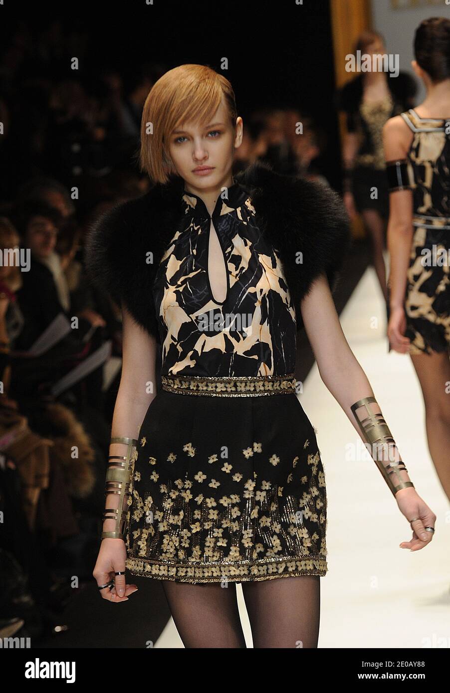 A model displays a creation by French fashion designer Maxime Simoens ...