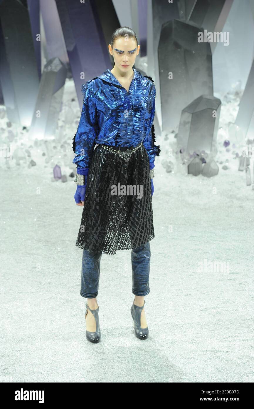 A model displays a creation by German designer Karl Lagerfeld for ...