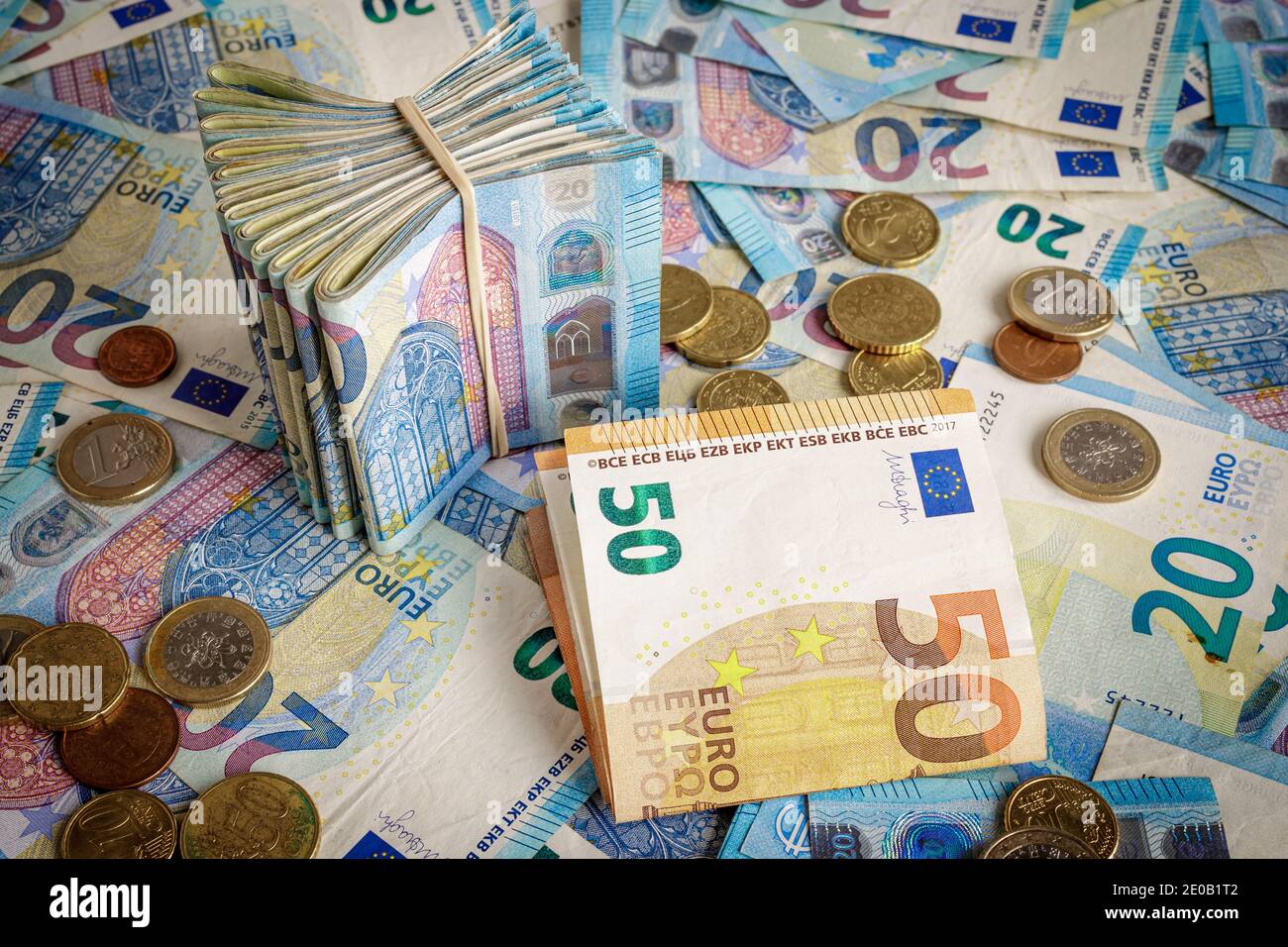Euro money, banknotes and coins background, currency of European Union ...