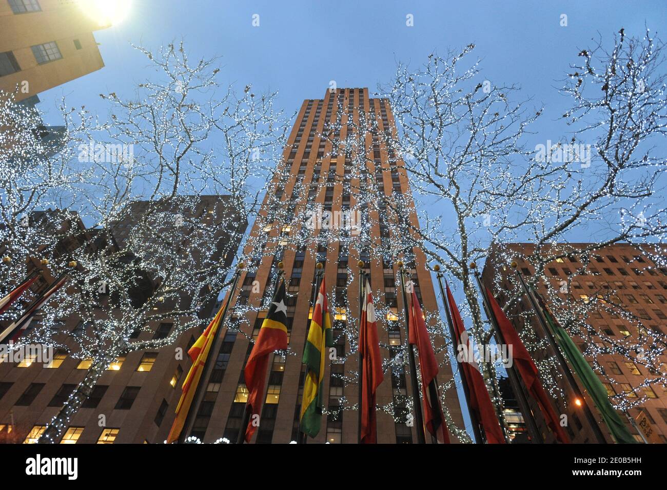 View of the Lower Plaza, Rockefeller Center in New York City, NY, USA ...