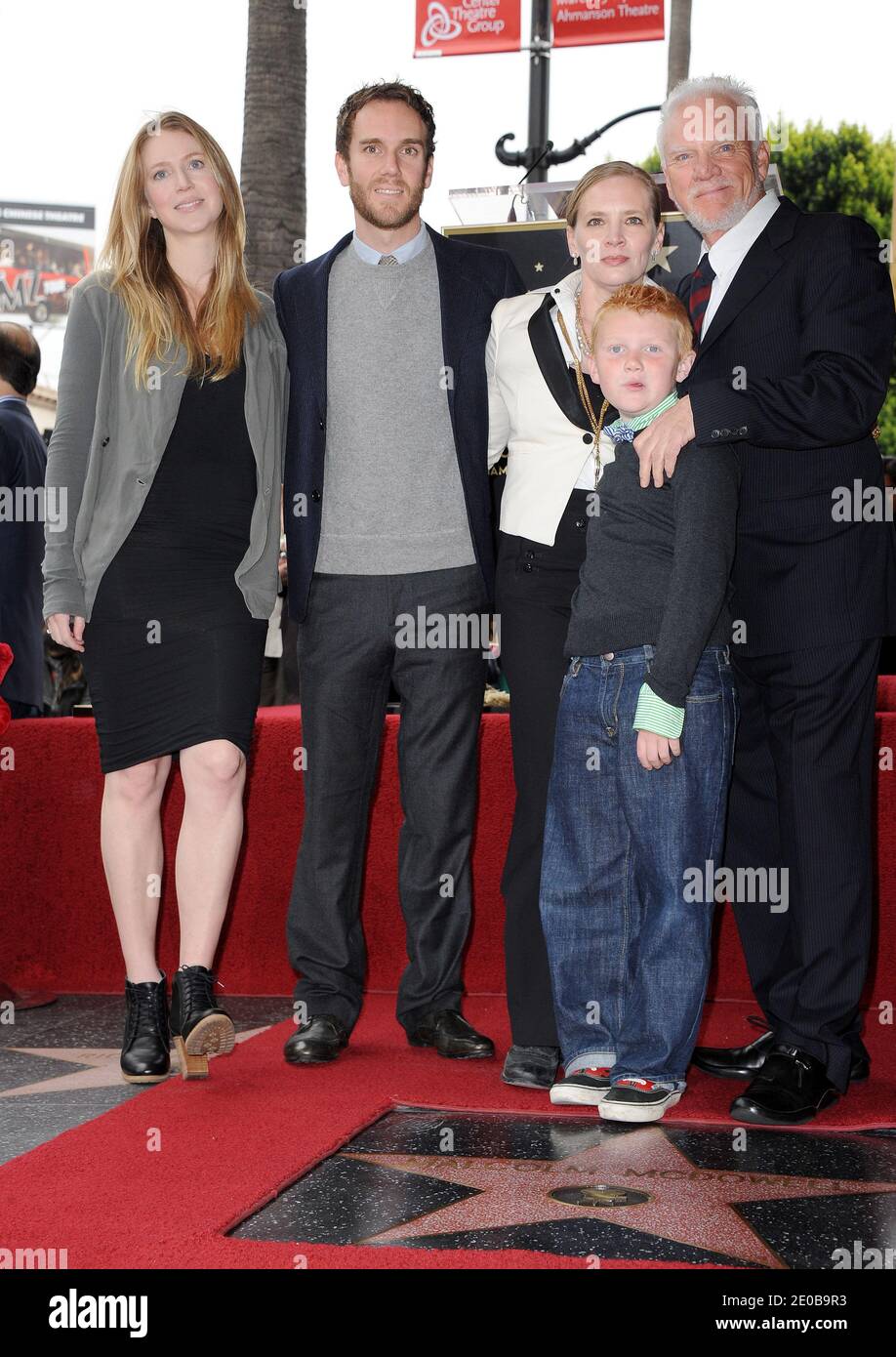 Malcolm McDowell posing with his wife Kelly and son Beckett is honored ...