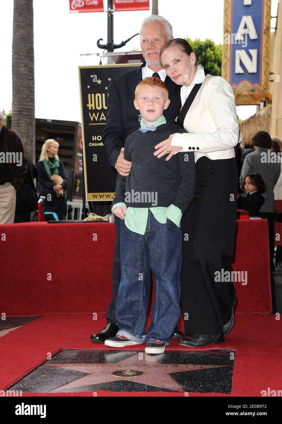 Malcolm McDowell posing with his wife Kelly and son Beckett is honored ...