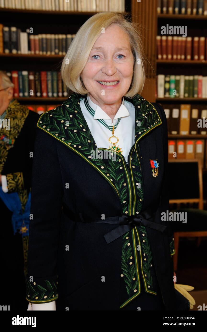 Florence Delay posing during a ceremony held at the Academie Francaise ...