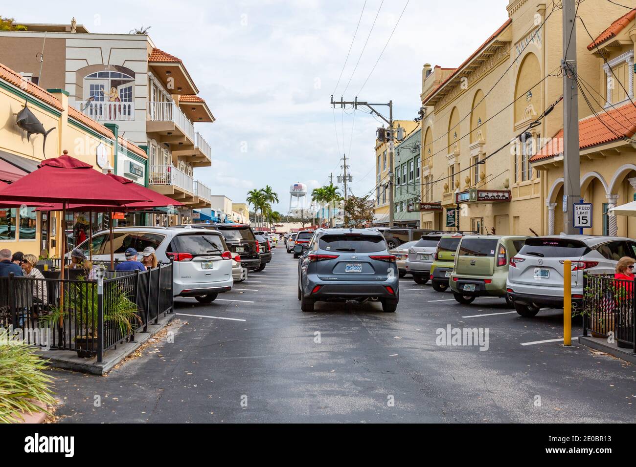 Vehicles pass through Osceola Street in downtown Stuart, Florida, USA ...