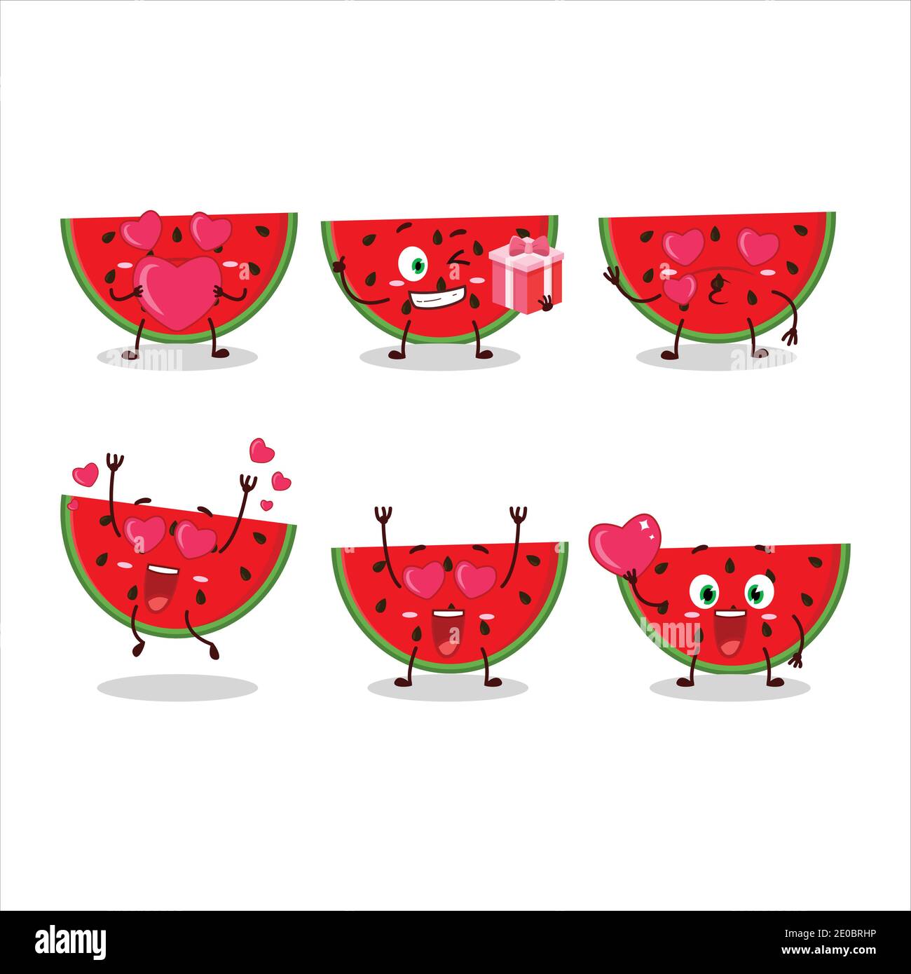 Watermelon cartoon character with love cute emoticon. Vector ...